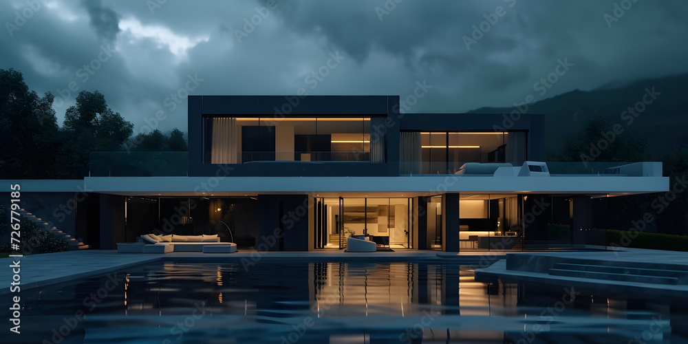 minimalistic luxury house, real estate, dark theme, smart home, website ...