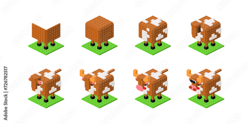 Step by step construction of a spotted cow using plastic blocks in ...