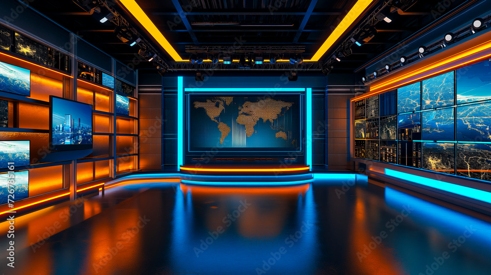 News, documentary, reporting program TV studio set. Tv or Cable new ...