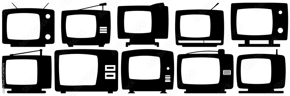 Vintage tv retro television silhouettes set, large pack of vector ...