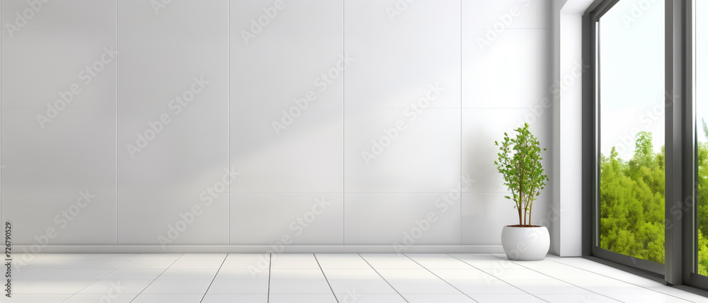 Extra wide white neutral and beige virtual interior empty room ...