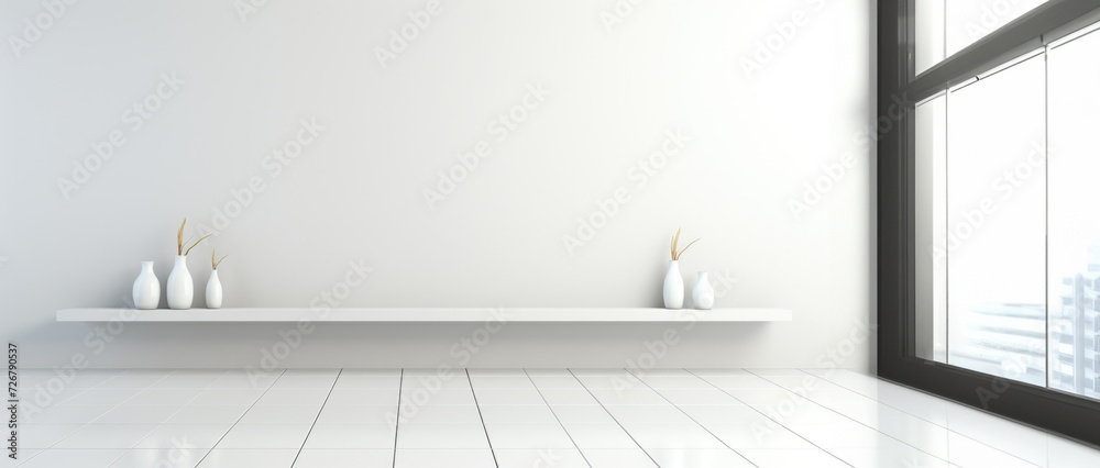Extra wide white neutral and beige virtual empty room background ...