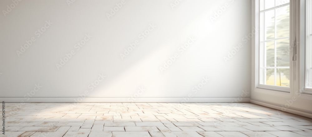 Extra wide white neutral and beige virtual empty room background ...