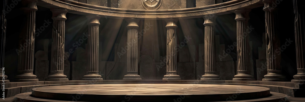 Dark room with columns and circular floor. for fantasy settings ...