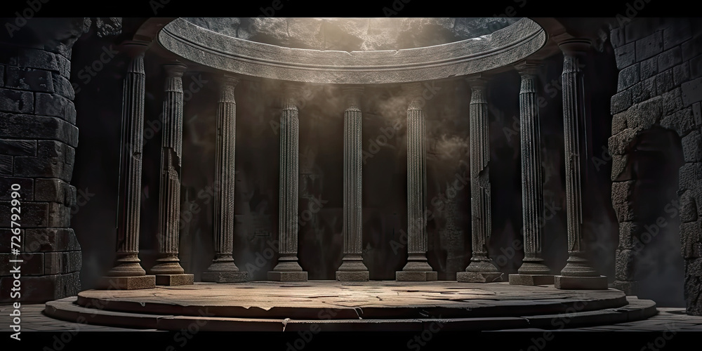 Dark room with columns and circular floor. for fantasy settings ...