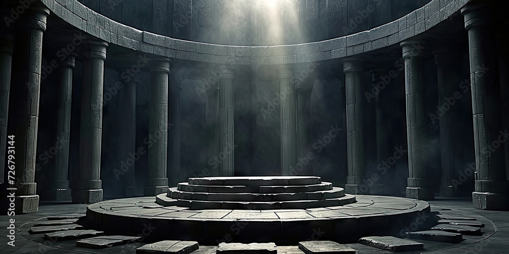 Dark room with columns and circular floor. for fantasy settings ...