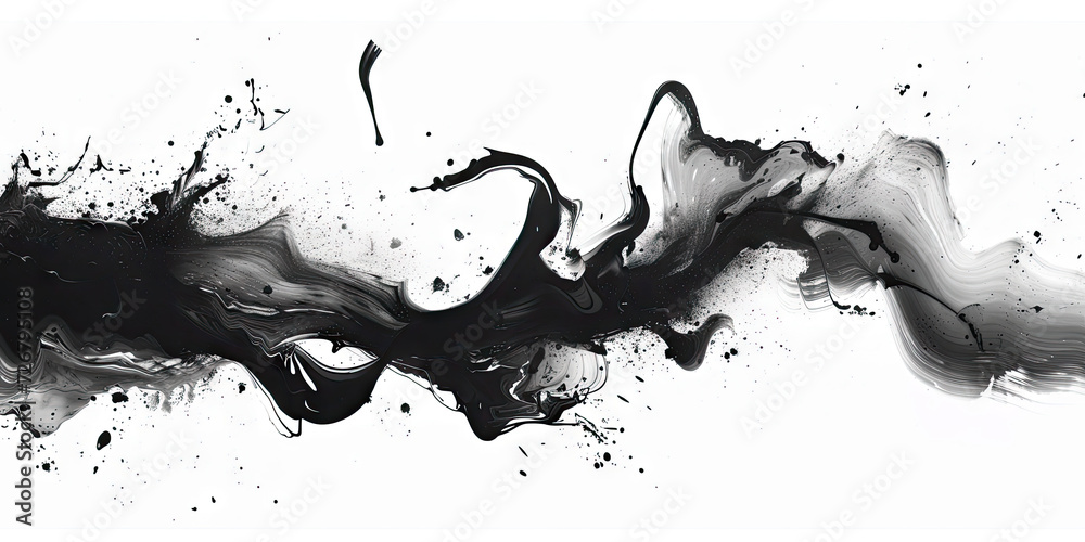 a black ink splatter on a white background, a black splash painting on ...