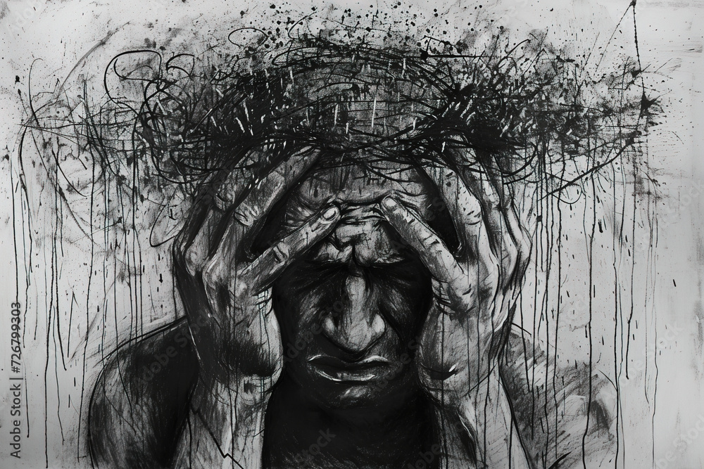 Sketchy illustration representing internal struggle of a person ...