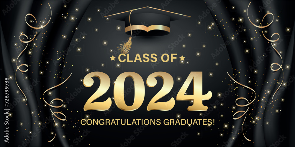 Vector illustration. Class of 2024 badge design template in black and ...