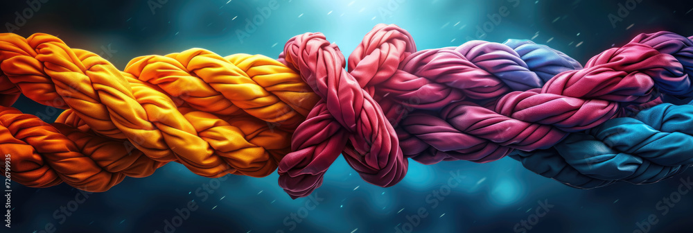 Pile of vibrant ropes. Suitable for outdoor, adventure, teamwork and ...