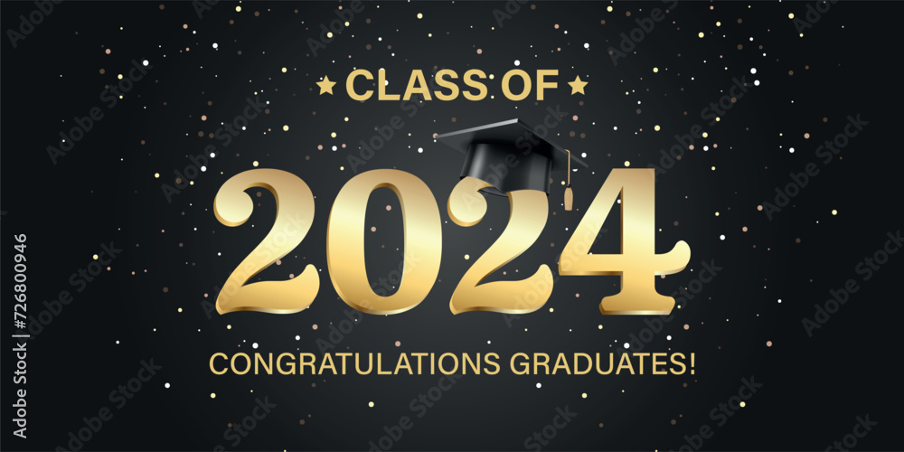 Vector illustration. Class of 2024 badge design template in black and ...