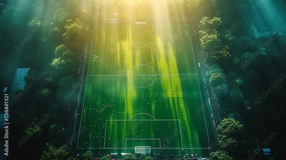Aerial Top Down View of Soccer Football Field and Two Professional ...