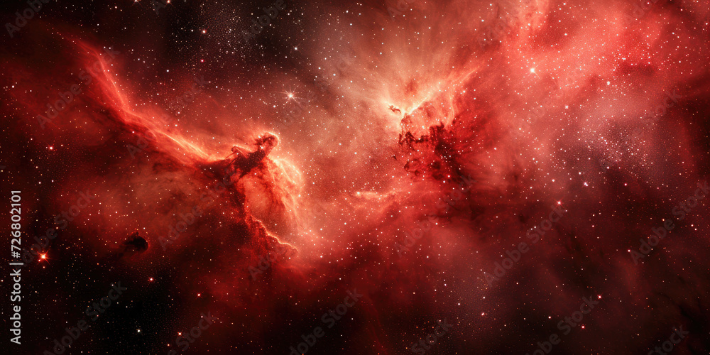 starry space with a red nebula, Cosmic background with red nebula and ...