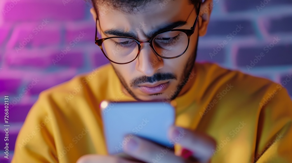 Eyesight Problems Concept. Young Arab Man In Eyeglasses Looking At ...