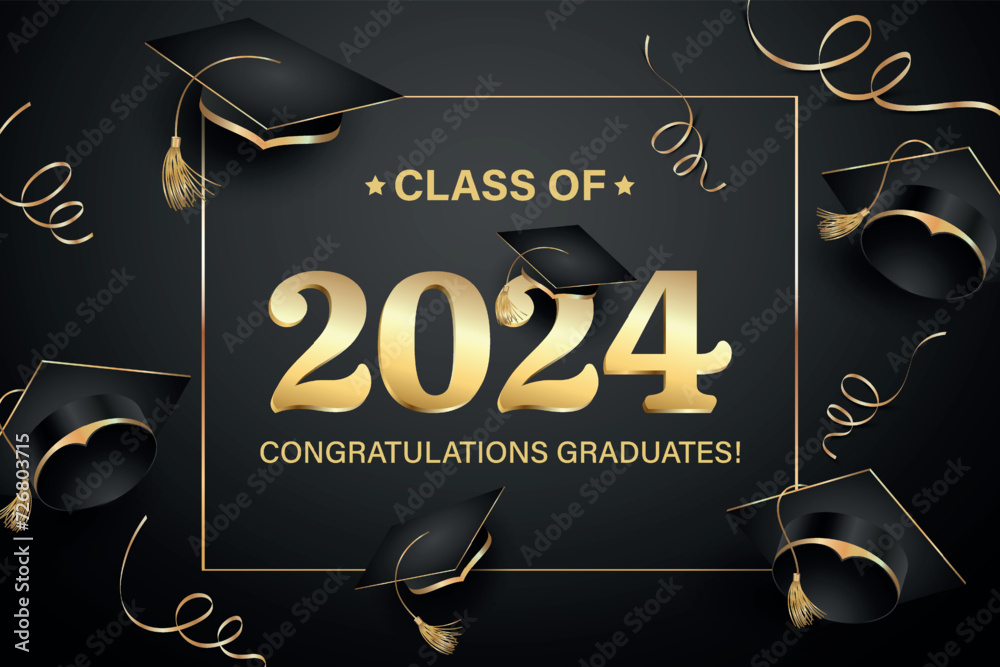 Vector illustration. Class of 2024 badge design template in black and ...