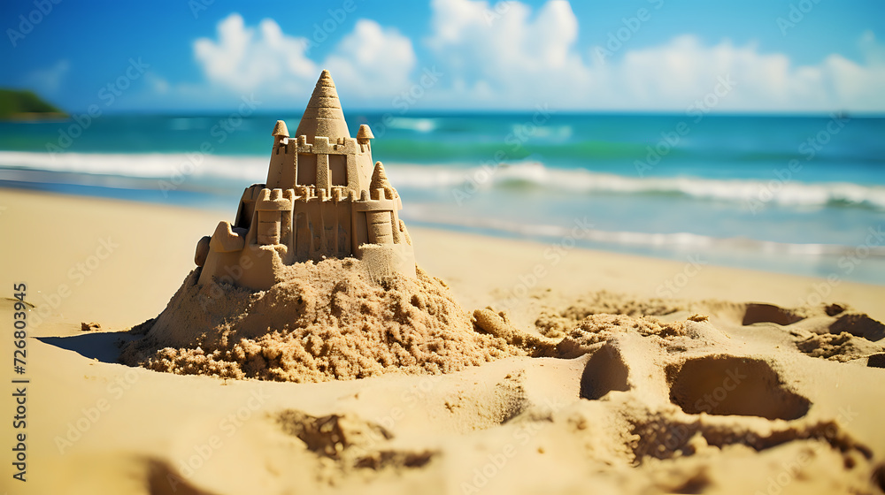 Sandcastle on a Sunny Beach Day Description: An intricately designed ...
