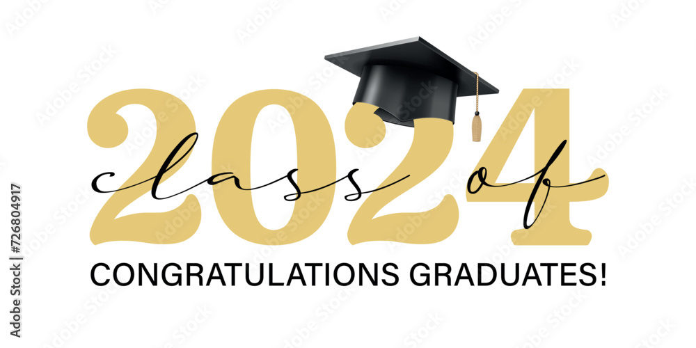 Vector illustration. Class of 2024 badge design template in black and ...