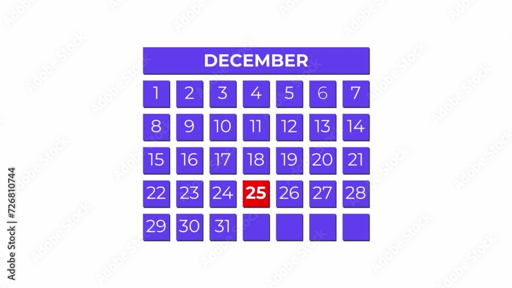 25th December calendar icon animation. Alpha matte with transparent ...