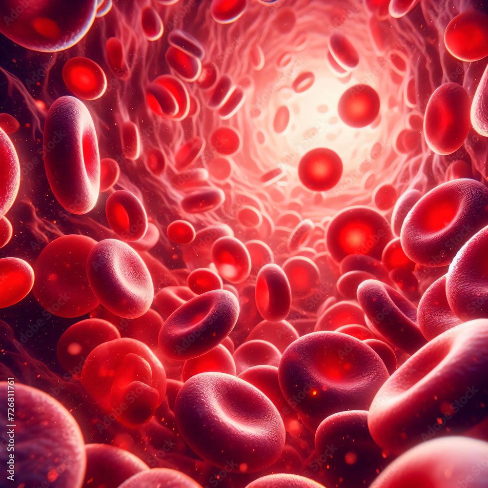 Close-up view red blood cells human body various shapes sizes ...