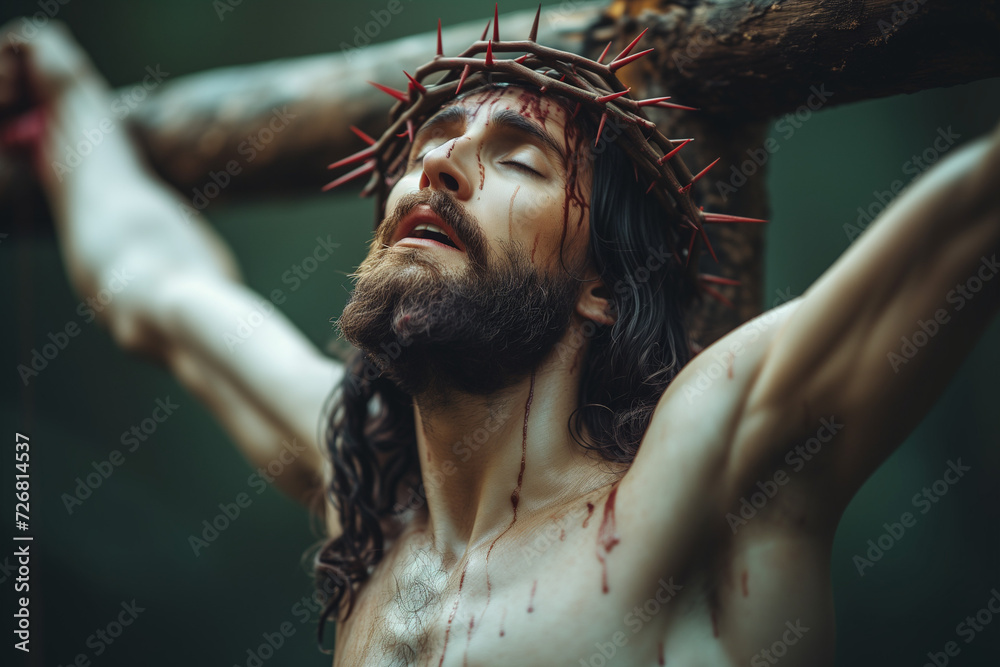 Jesus Christ on the cross, Jesus of Nazareth with the crown of thorns ...