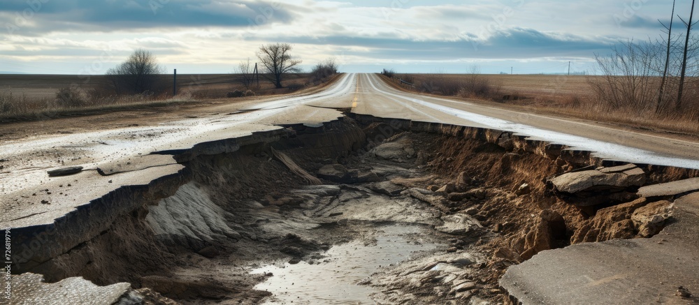 Old highway displaying consequences of erosion, frost heaving, and rule ...