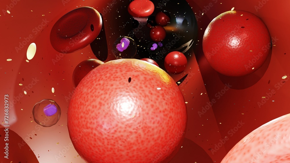 3d rendering of spherocyte, it is a red blood cell (RBC) that is ...