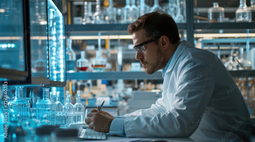 Engineer Working at Desk With Computer Using CAD Software for Product ...
