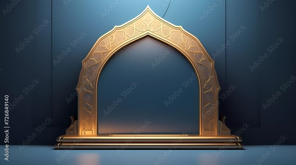 3d illustration of Luxury Islamic Podium with gold border, traditional ...