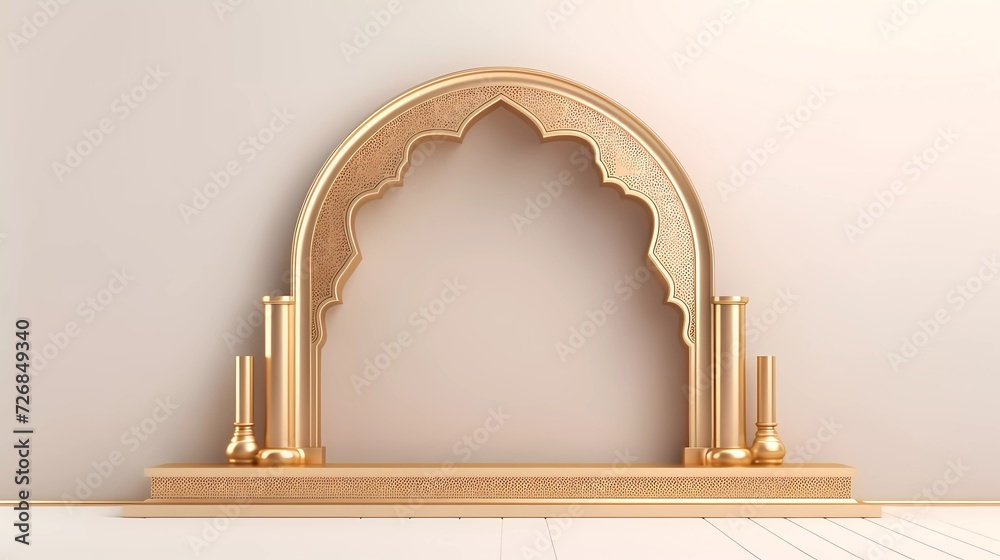 3d illustration of Luxury Islamic Podium with gold border, traditional ...