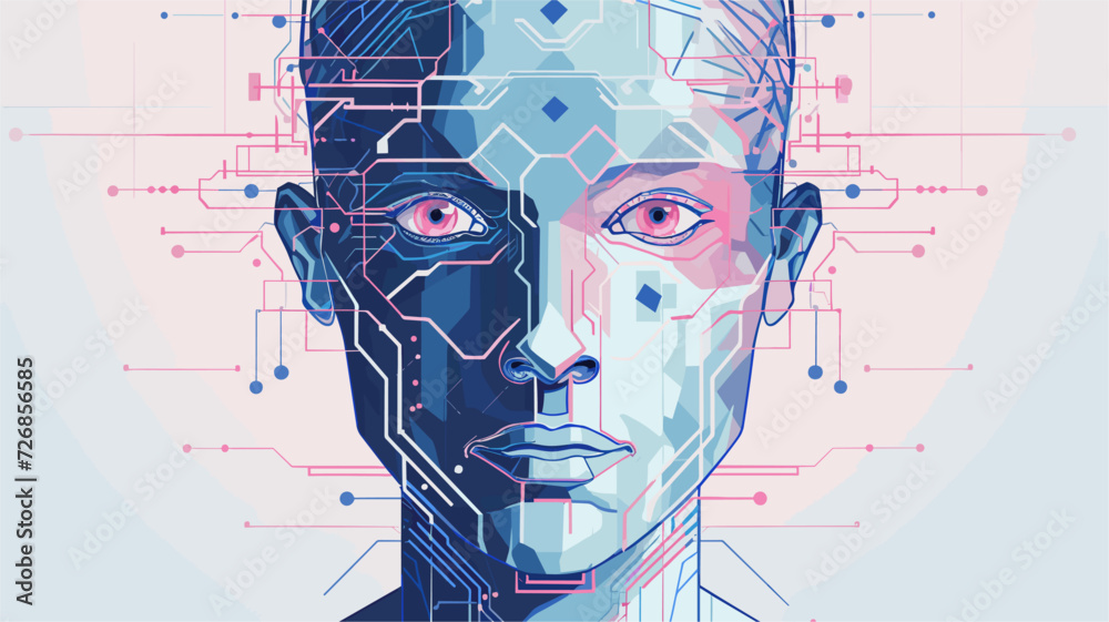 Vector representation of a robotic face with circuitry patterns ...