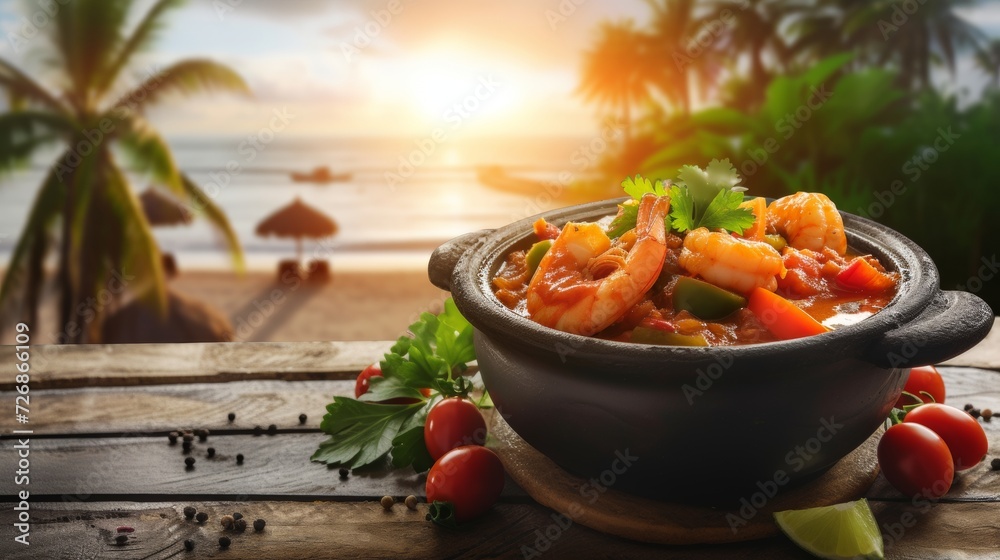Beautifully Moqueca traditional Brazilian seafood stew, rich in colors ...