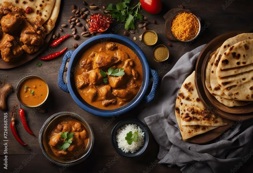 chicken rice korma roti chapathi chapati / paratha chicken North curry ...