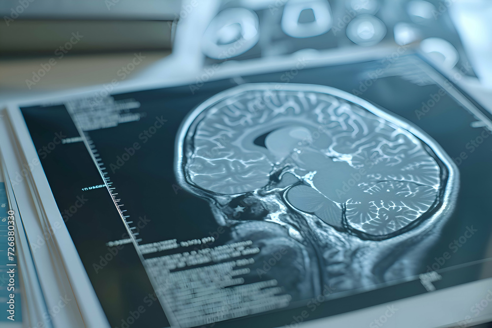 An illustration of a picture of Mri brain scan on the table. Mri ...