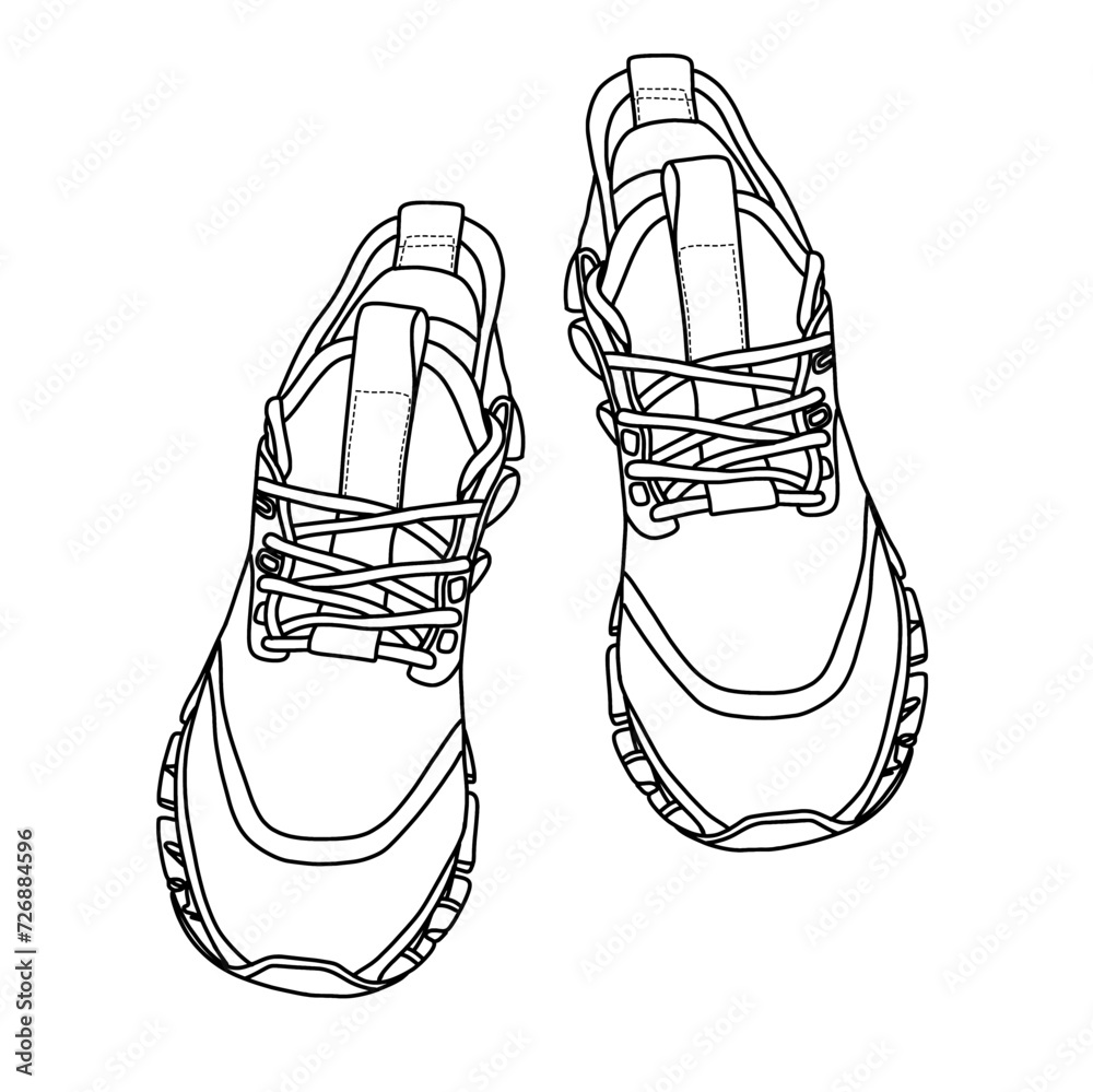 Template vector drawing of Pairs Womens Running sneakers Line art ...