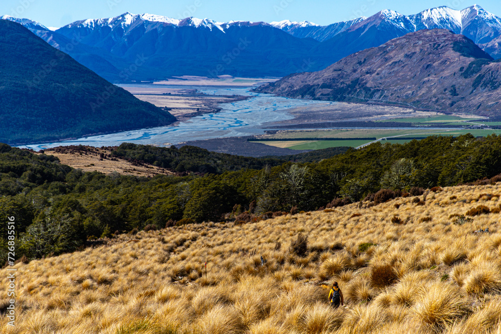 spring panorama of mountains in artur's pass national park, canterbury ...