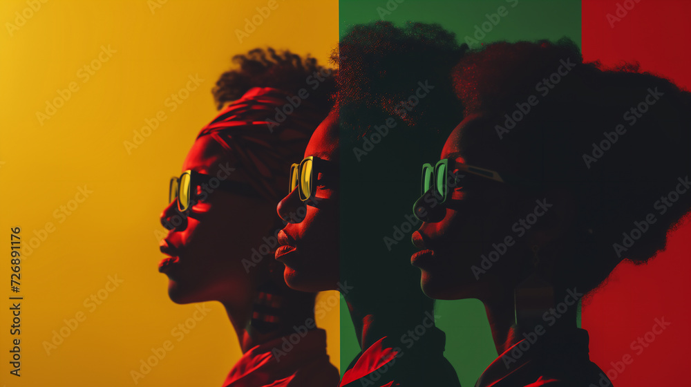 Side profiles of three black African American women with sunglasses ...