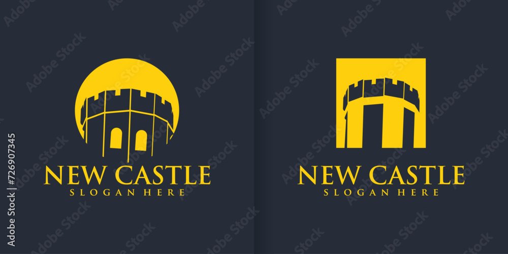 collection of simple medieval castle logo vector design templates Stock ...