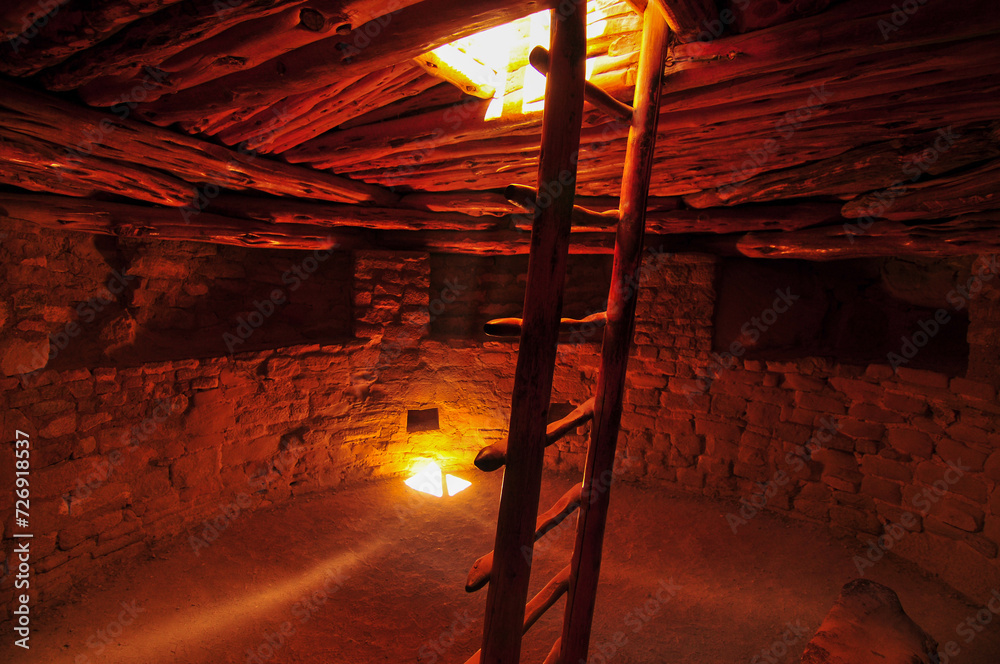 Inside a kiva at the Cliff Palace ruins, the largest Ancestral Puebloan ...
