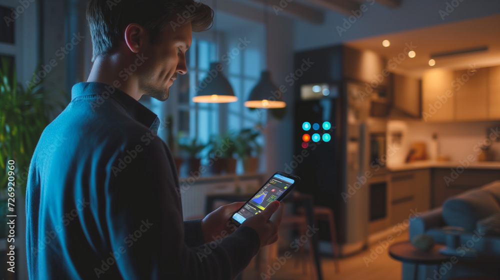 people monitoring home electricity usage with mobile apps, people ...