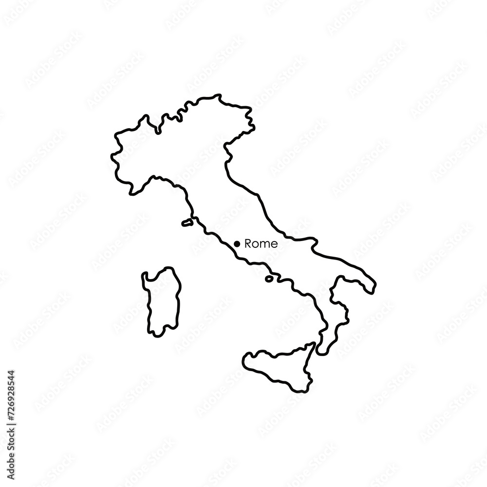 Itlay Map Outline With Capital Map Freehand Drawing On White