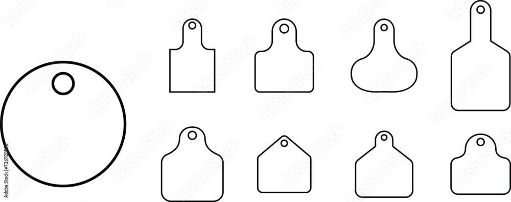 Set of Cow Tags icons. Ear tag signs beefs symbols. Ear tags for cattle ...