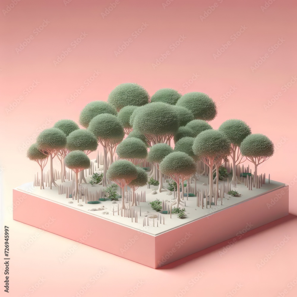 Mangrove forest miniature isolated on a pastel pink background ...