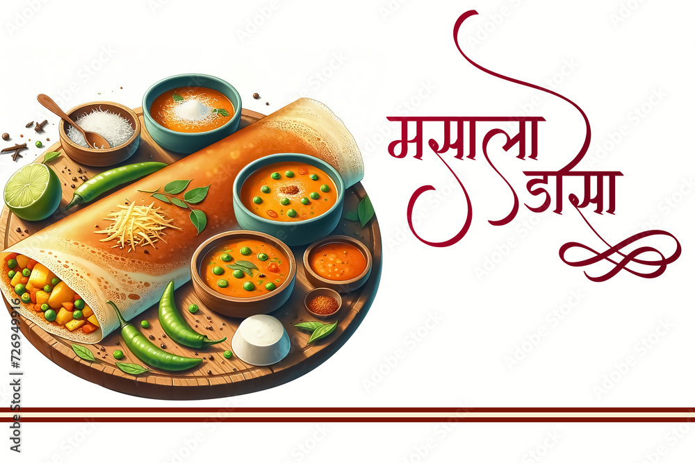 Traditional Dosa Delight: Vector Illustration of Dosa, Sambhar, and ...