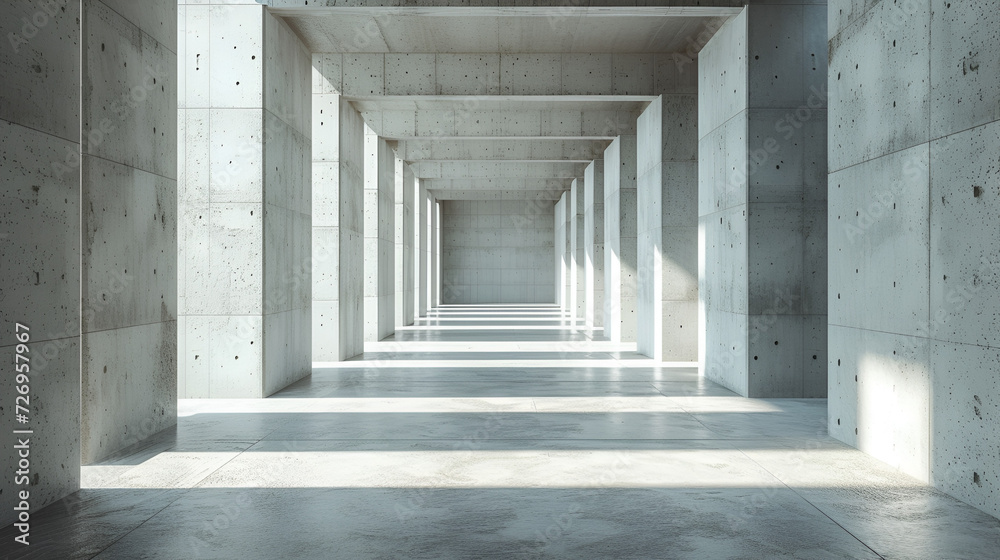 Contemporary concrete interior with empty banner, Modern light concrete ...