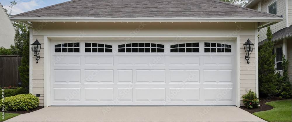 A typical garage door background. A typical American white garage door ...