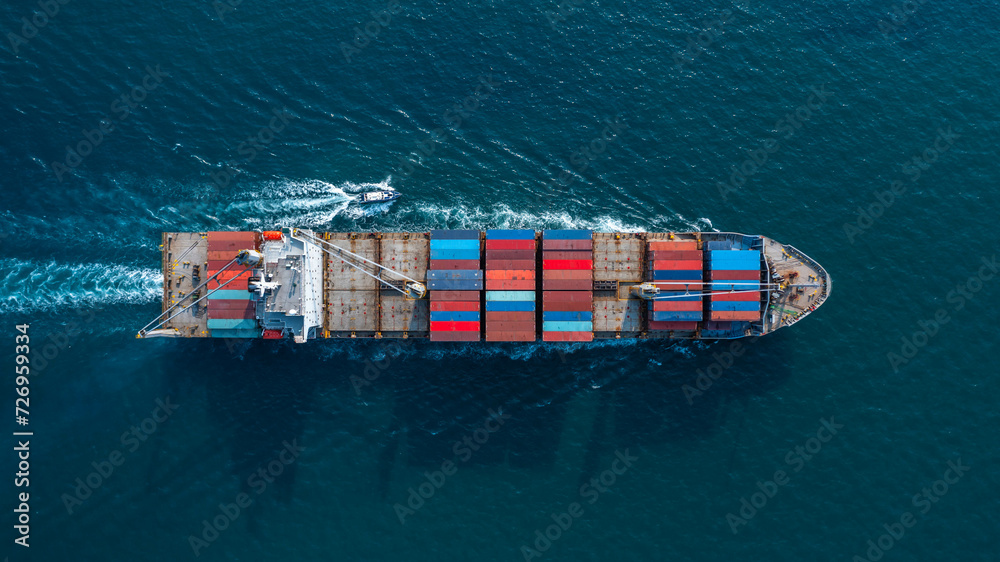 Aerial view container cargo ship maritime carrying container, Global ...