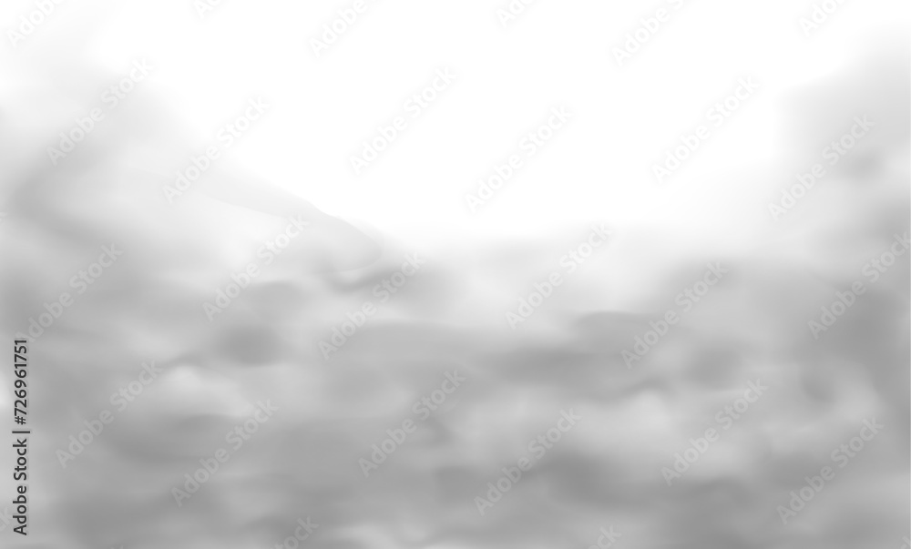 Grey smoke puff, white background and studio with no people with fog in ...