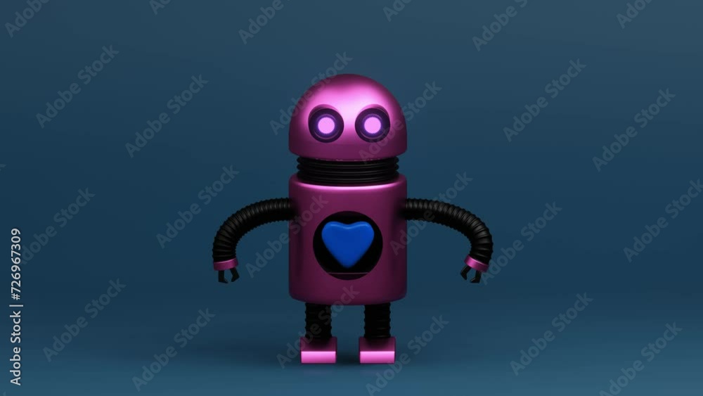 Robotic Valentine with blue heart. robot with love heart beautiful 3d ...