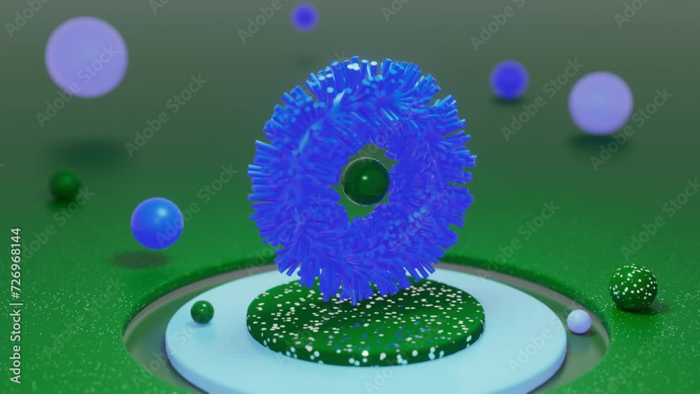 3d animation render of Abstract ring rotating with spheres on ...