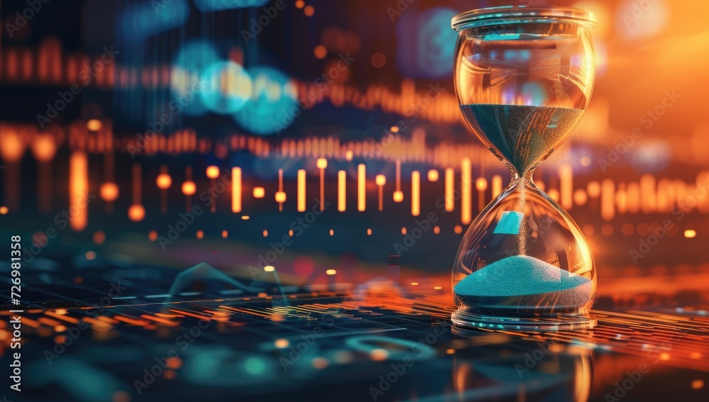 Hourglass on the background of the monitor of a computer. The concept ...